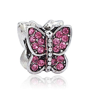 Butterfly Charm Bead for Bracelets (Pink)