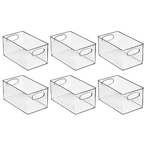mDesign Plastic Kitchen Organizer - Storage Holder Bin with Handles for Pantry, Cupboard, Cabinet, Fridge/Freezer, Shelves, Counter - Holds Canned Food, Snacks - Ligne Collection - 6 Pack - Clear