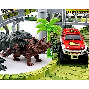 AUUGUU Dinosaur Toys - Create A Dino World with Flexible Race Track, Birthday Gift for Kids Ages 3+, Toys for 3 4 5 Year Old Boys, Toddler Toys