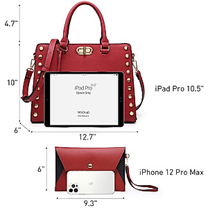 Dasein Women Medium Satchel Handbag Work Tote Shoulder Bag Top Handle Purse with Matching Clutch 2pcs Set (Red)