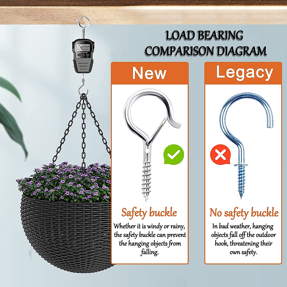 Fegdyi Christmas Lights Hooks Pack of 20 Q-Hanger Screw Hooks Wall Cabinet Ceiling Hooks with Safety Buckle Design for Outdoor String Lights Light House Garage New Year Party (Silver)