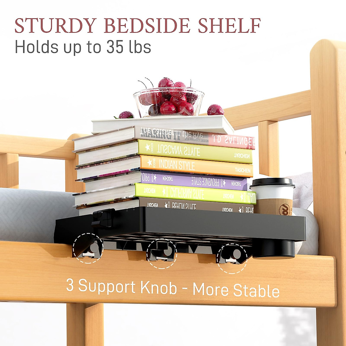 SOLEJAZZ Bedside Shelf for Bed, Folding Bunk Bed Shelf for Top Bunk Clip On Nightstand College Dorm Room Essential Table Tray, Plus Size, Black