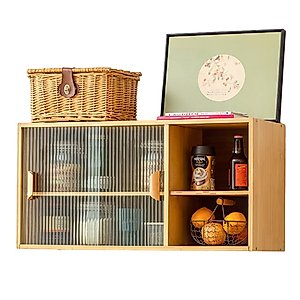 PHSP Wall Cabinet Solid Wood Storage Kitchen Condiment Dish Mounted Dining Table, Sofa Side Glass Sliding Door, 80*28*40cm