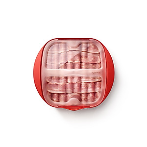 Lekue Microwave Bacon Maker/Cooker with Lid, Red, 11.02" L x 9.8" W x 2.3" H