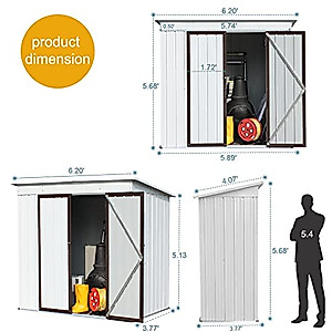 6 X 4 Ft Outdoor Metal Storage Shed, Small shed, Galvanized Metal Garden shed with Lockable Double Doors, Tool Storage Shed for Patio Lawn Backyard Trash Cans,Bike shed, Coffee