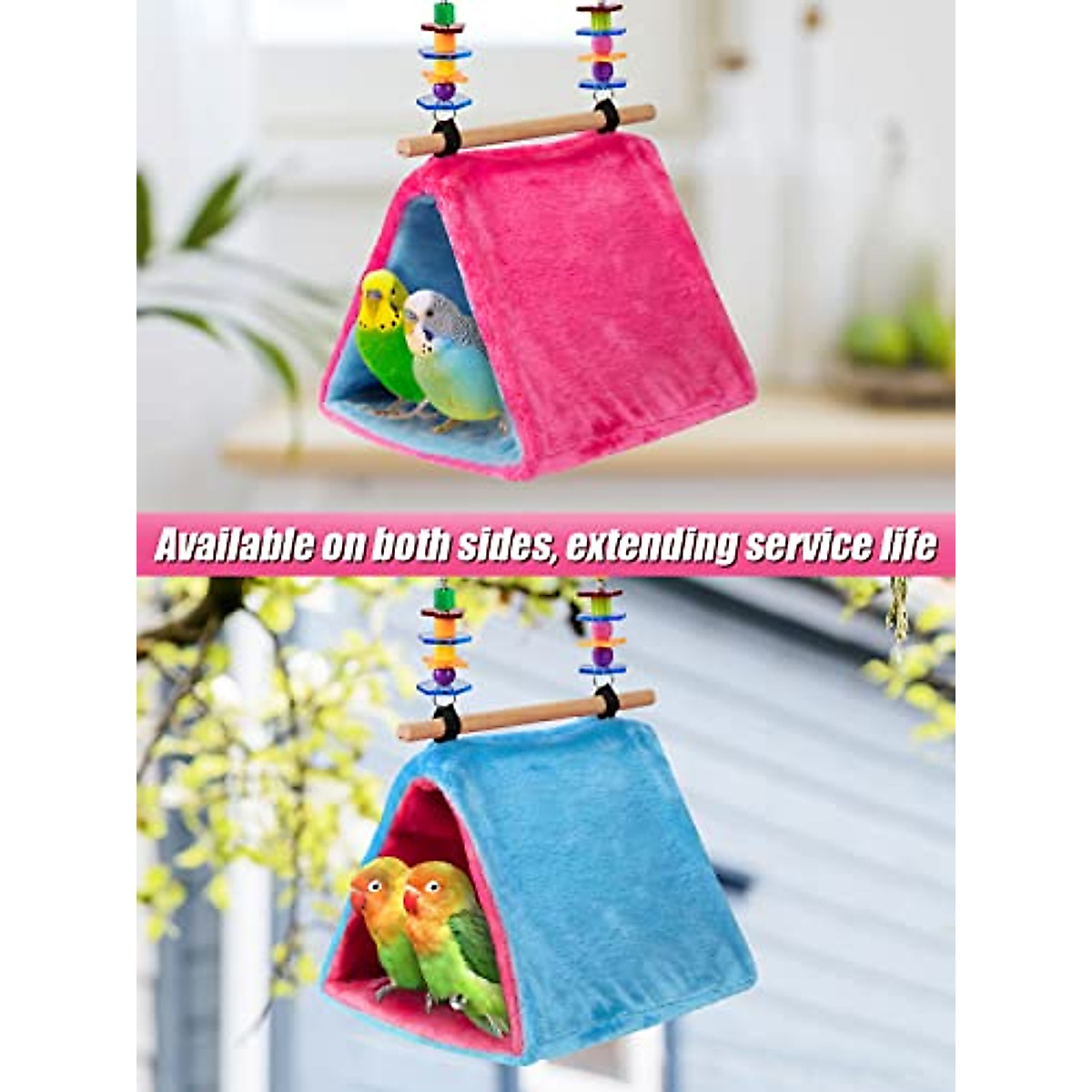 Winter Warm Bird Nest House, Double-Sided Birds Bed for Cage, Hammock Snuggle Hut with Chew Toy and Durable Wooden Stick for Cockatiels Parakeet African Grey Macaws Amazon Parrots