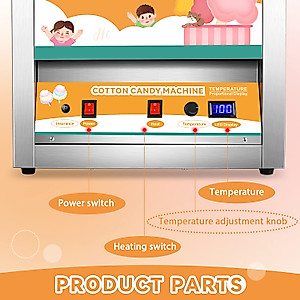 Newhai Commercial Cotton Candy Machine Electric Candy Floss Maker 18.5Inch 1200W Stainless Steel Sweet Sugar Candy Floss Maker for Cotton Candy Seller or Various Parties