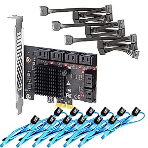 GLOTRENDS SA3112J 12 Ports PCIe SATA Expansion Card, Including SATA Cables and 1:5 SATA Splitter Power Cable, Compatible with Windows,Linux,Mac OS,NAS