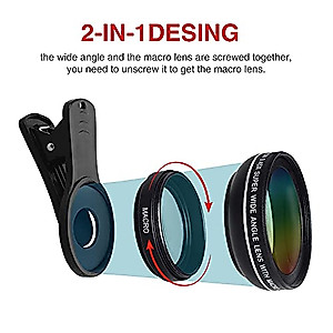 2 in 1 Camera Lens 0.45x Super Wide Angle&12.5X Macro Mobile Phone Lens Kit for Smartphones