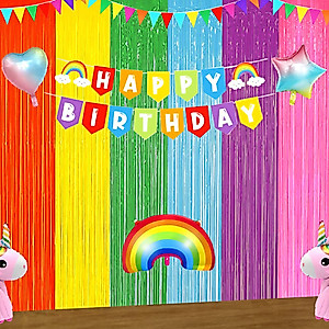 Cinco de Mayo Decorations, Rainbow Fringe Bckdrop Fiesta Taco Themed Streamer Backdrop for Mexican Dia De Los Muertos Spain Taco Birthday Party Decorations (3 Pack)