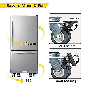 MaxWorks Washing Machine Base Stand with 4 Locking Wheels & 8 Strong Feet, Adjustable Flat Dolly Cart Mobile Base for Washer, Dryer, Refrigerator, Furniture and Appliance - 660 lbs Capacity