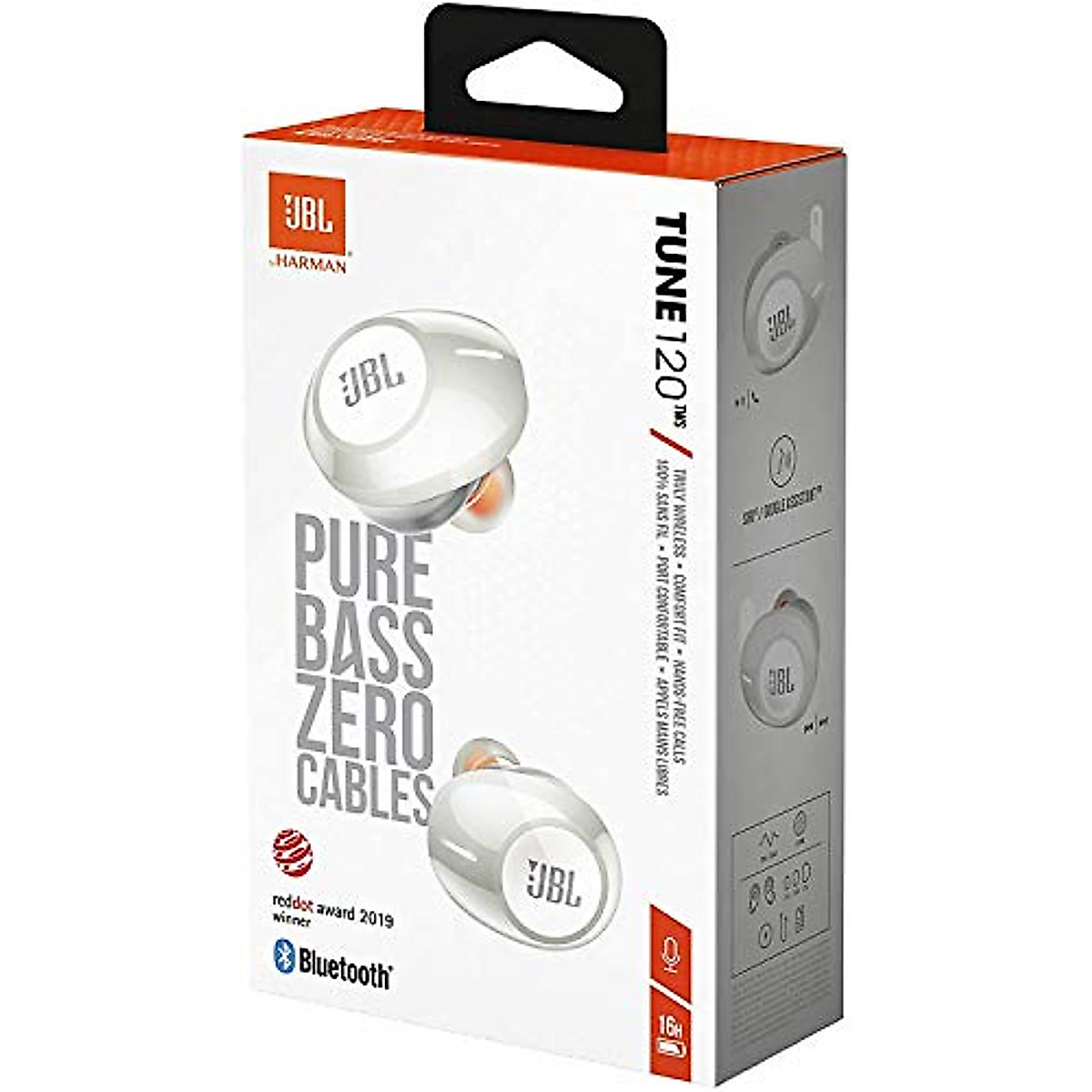 JBL Tune 120 Wireless Earbud Headphones with JBL Charging Case and Hardshell Case Bundle (White, Tune 120)