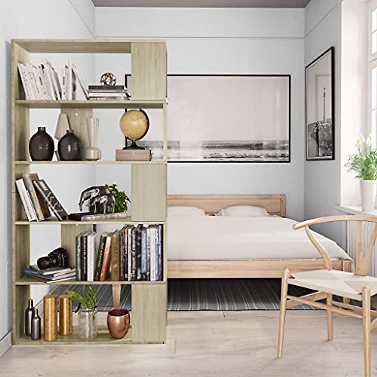 YITHOPI Bookshelf Storage Shelves Featuring a Sleek Multifunctional Plant Flower Stand Storage Rack Shelves Bookcase for Home Office Book Cabinet/Room Divider Sonoma Oak 31.5"x9.4"x62.6" Chipboard