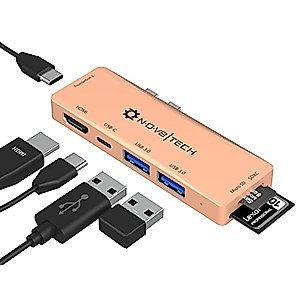Nov8tech USB C Hub for MacBook Pro & Air M1/M2/M3 2023/2022-2016 - 7 in 2 USB C to C Adapter, Multi Port Dongle for High-Speed Data Transfer Upto 5Gbps - 4K HDMI Adapter for Laptop (Gold)