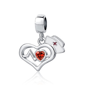 DWJSu Heartbeat RN Nurse Cap Nursing Electrocardiogram Heart Medical Charm Bead fit Pandora Charms Bracelet Necklace for Women