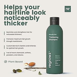 Regrowz Hair Thickening Shampoo for Natural Hair Growth - 7.6oz - Hair Growth Treatment for Men & Women for Thinning & Dry - DHT Blocker - Infused with Biotin, Saw Palmetto & Rosemary Oil