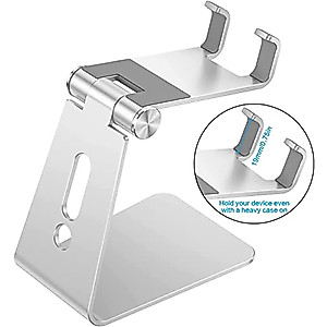 OMOTON Adjustable Cell Phone Stand, C2 Aluminum Desktop Phone Dock Holder Compatible with iPhone 11 Pro, SE, XR, 8 Plus 7 6, Samsung Galaxy, Google Pixel and More, Silver