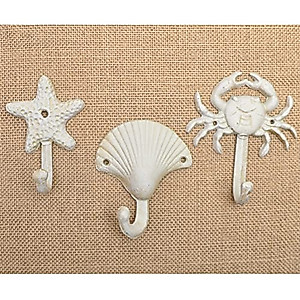 LB-LAIBA Crab Shell Starfish Coat Hooks, Beach Marine Style Wall Hooks Coat Hooks for Towel, Key, Robe, Coats, Scarf, Bag, Cap, Coffee Cup, Mugs Nautical Coat Hook Ocean Décor 3 Pieces
