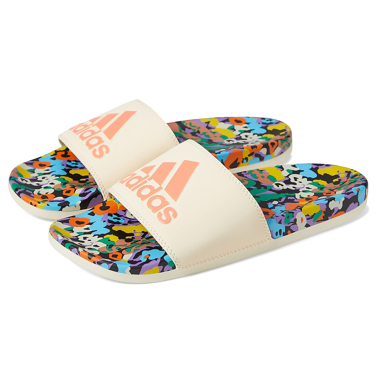 adidas Women's Adilette Comfort Slides Sandal, Ecru Tint/Coral Fusion/Ecru Tint, 6