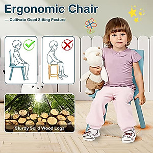 Costzon Kids Table and Chair Set, 5-Piece Toddler Table & 4 Chairs w/Toy Bricks for Arts, Crafts, Snack Time & Homework, Classroom Playroom Daycare Furniture for Boys & Girls Age 3-7 (Grey, Blue)