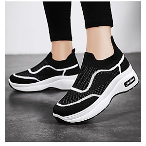 Women's Orthopedic Slip-On Stretch Thick Sole Sneakers with Arch Support,Breathable Comfortable Lightweight Soft Fashion Mesh Sneakers,Outdoor Casual Walking Running Tennis Shoes (Black,8)