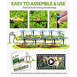 HIRALIY 91.8FT/28m Drip Irrigation Kits for Plant, Patio Watering System for Flower Beds, Automatic Irrigation Equipment Set for Garden Fruit Orchards and Shrubs, 1/4" Drip tubing and Two-ways Adapter