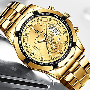 BENYAR Mens Watches, Chronograph Analog Quartz Movement Men's Watch, Stylish Sports Designer Men's Wrist Watch, Waterproof Luminous Watches for Men, Golden