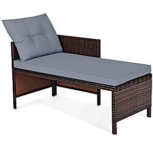 Moccha Patio Furniture Sets, Sectional Sofa Set, includes Lounge Chaise, Loveseat & Coffee Table, All Weather Rattan Wicker Couch w/Washable Seat Cushions, Patio Garden Lawn Backyard Furniture (Grey)