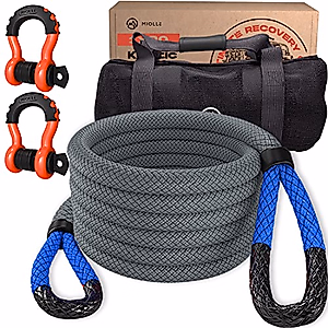 Kinetic Recovery Tow Rope (33,900lbs), with 2 D Ring Shackles (41,800lbs), Tow Rope for Truck Heavy Duty, Offroad Recovery Kit for 4WD Pick Up Truck, SUV, ATV, UTV (Silver-Blue, 1x30)