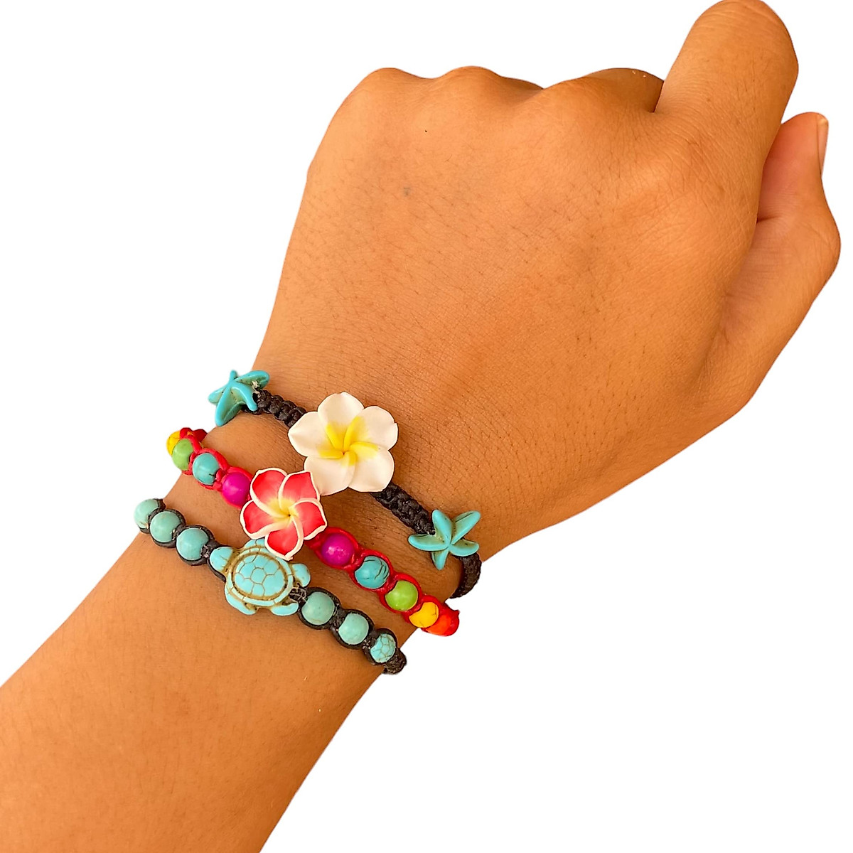 LAVIP Leather Anklet or Bracelet Starfish Turquoise Hawaiian Plumeria Flower Starfish Turquoise Hemp Bracelet