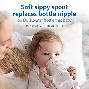 Dr. Brown’s® Milestones™ Wide-Neck Sippy Bottle with 100% Silicone Handles, Easy-Grip Bottle with Soft Sippy Spout, 9oz/270mL, BPA Free, Light-Blue & Gray, 2 Pack, 6m+