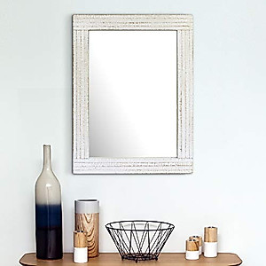 Stonebriar Rustic Rectangular Worn White Wood Frame Hanging Wall Mirror for Vertical or Horizontal Display, 24" x 18"