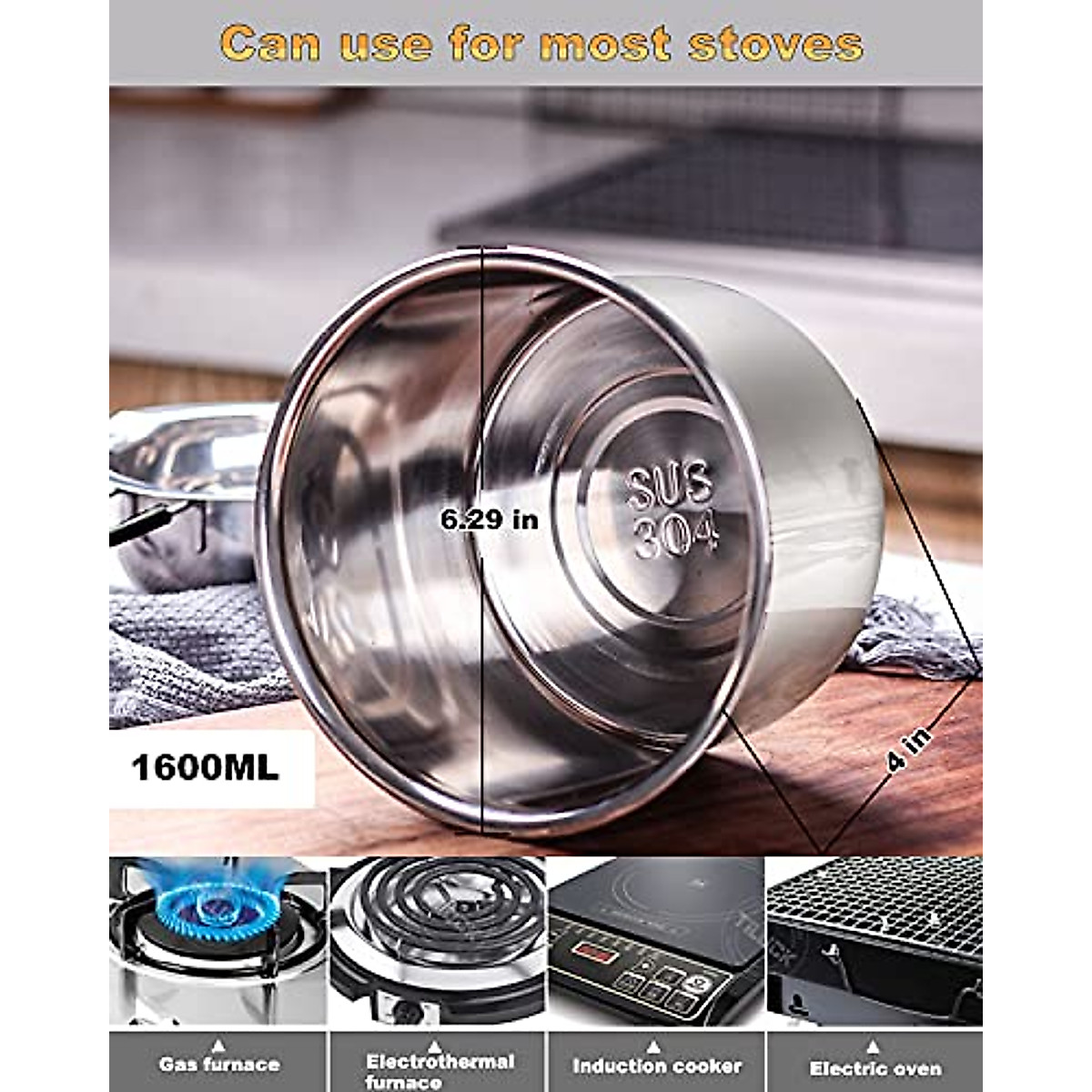 Double Boiler Pot Set, Stainless Steel Melting Pot with Silicone Spatula for Melting Chocolate, Soap, Wax, Candle Making (600ml and 1600ml)