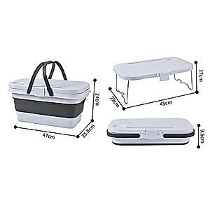 NUZYZ Picnic Basket, Foldable with Handle Large Capacity, Portable Outdoor Picnic Baskets, Shopping Baskets Fruit Picking Baskets, Water-Resistant Sealing Good, Multifunctional Basket White Grey
