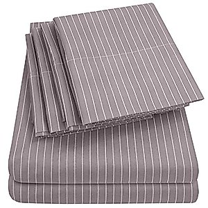 Twin Size Bed Sheets - 4 Piece 1500 Supreme Collection Fine Brushed Microfiber Deep Pocket Twin Sheet Set Bedding - 1 EXTRA PILLOW CASES, GREAT VALUE, Twin, Pinstripe Gray