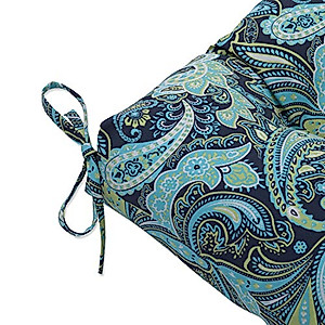 Pillow Perfect Paisley Indoor/Outdoor Sofa Setee Bench Swing Cushion with Ties, Tufted, Weather, and Fade Resistant, 18" x 56", Blue/Green Pretty,
