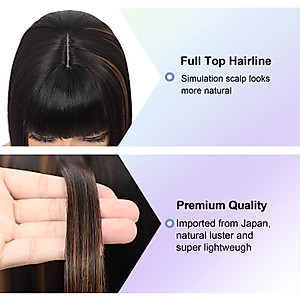 Kalyss Bob Short Synthetic Hair Wig for Black Women Heat Resistant With Hair Bangs (Black With Medium Auburn Brown Strips)