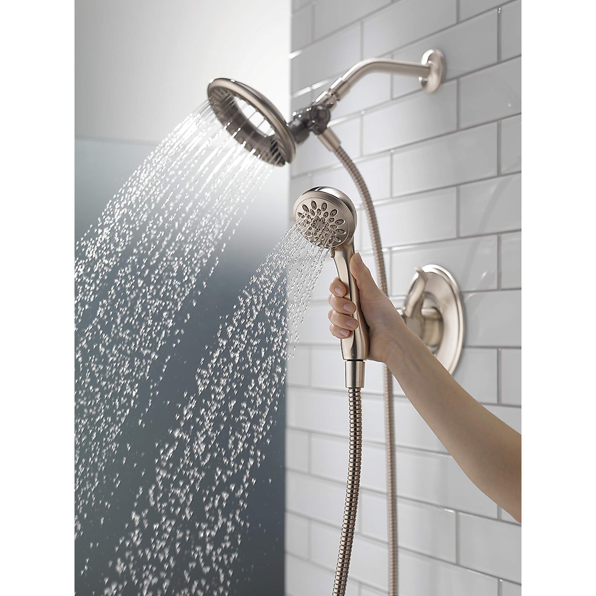 Delta Faucet Linden 17 Series Dual-Function Shower Faucet, Shower Trim Kit with 4-Spray In2ition 2-in-1 Dual Hand Held Shower Head with Hose, Stainless T17294-SS-I (Valve Not Included)