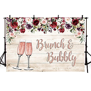 ABLIN 7x5ft Brunch and Bubbly Backdrop for Bridal Shower Rustic White Wood Red Rose Flowers Floor Photo Background Bride to Be Engagement Wedding Party Decorations Banner Props