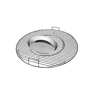 AJinTeby 8835 Gourmet BBQ System Hinged Cooking Grate with 12" Drip Pan for 22.5 inch Weber One-Touch Silver, Bar-B-Kettle, Master-Touch, for Weber Vortex, Barrel 22" Sear Charcoal Grill Accessories