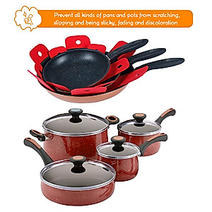 BYKITCHEN Pot Pan Protectors, Larger & Thicker Red Stacking Pot Protectors, Set of 8 and 4 Different Sizes, Pan Pot Separator Pads for Stacking and Protecting Your Cookware(10/12/14/16inch)