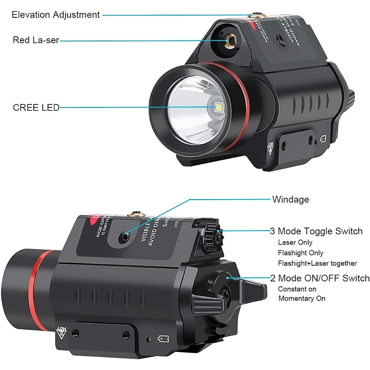 Feyachi LF-38 Red Laser Flashlight Combo 500 Lumen Tactical Light with Picatinny Rail Mount