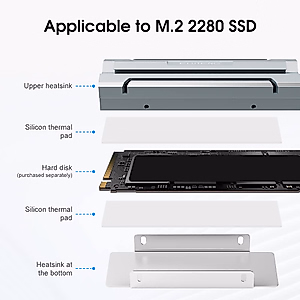 ELUTENG M.2 2280 SSD Heatsink Double-Sided Heat Sink Aluminum Alloy NGFF NVME Cooling Sink with 4 Thermal Conductivity Silicone Pads M.2 SSD Cooler Set for 2280 M.2 SSD