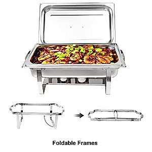 Valgus 2 Pack 8QT Stainless Steel Chafing Dish Buffet Chafer Set with Foldable Frame Water Trays Food Pan Fuel Holder and Lid Food Warmers for Wedding, Parties, Banquet, Catering Events