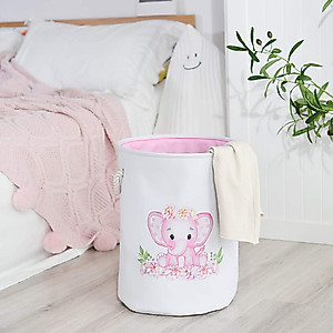 INough Baby Basket Pink Hamper Large Kids Hamper Baby Laundry Hamper for Nursery Girl, Girls Laundry Basket for Kids, Baby Dirty Clothes Basket Collapsible Kids Clothes Hamper for Laundry Kidsroom