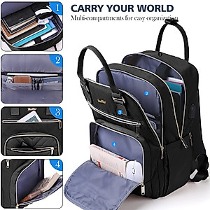 YIORMIOR Backpack for Women, 15.6 Inch Stylish Travel Laptop Backpack with USB Charging Port, Water Resistant College School Computer Bag Gifts for Women Fits 15.6 Inch Notebook, Black