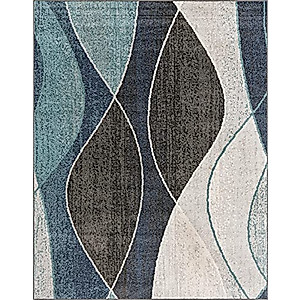 Rugs.com Equinox Collection Rug – 7' 10 x 10' Blue Gray Low Rug Perfect for Living Rooms, Large Dining Rooms, Open Floorplans