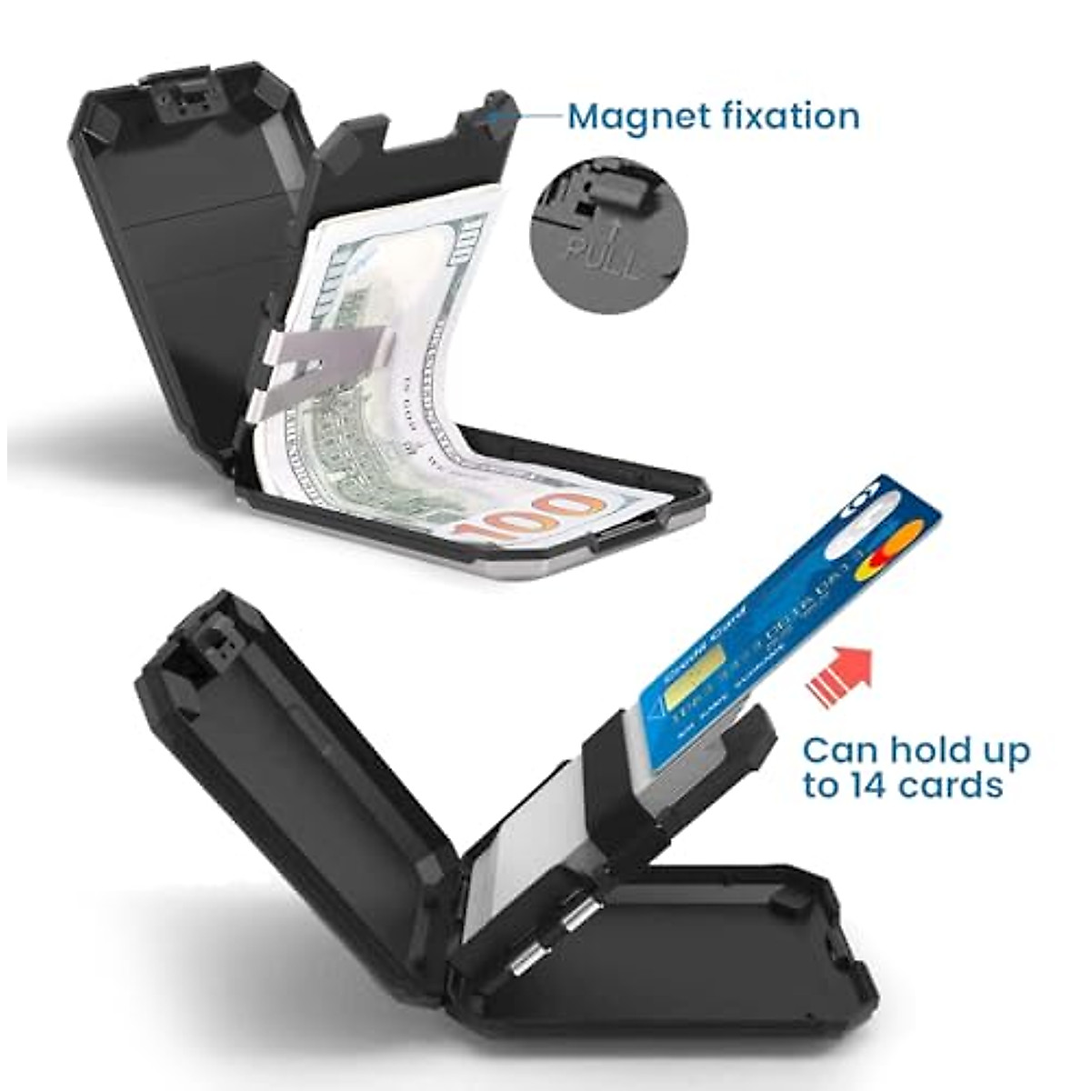 Genuine Leather RFID Wallet for Men Minimalist Thin Small Skinny Slim Man Best Groove Blocking Case Billetera Para Porta RFID-Blocking Credit Card Money Clip Front Back Pocket Ridge Security