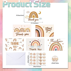 Pajean 24 Pcs Boho Thank You Cards with Envelopes and Stickers Rainbow Greeting Cards Boho Theme Note Cards Appreciation Card Thank You Cards for Baby Shower Wedding Boho Party Favors