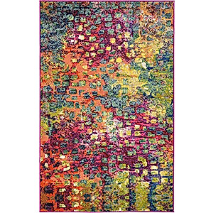 Unique Loom Jardin Collection Colorful, Vibrant, Abstract, Modern Area Rug, 3 ft 3 in x 5 ft 3 in, Multi/Blue